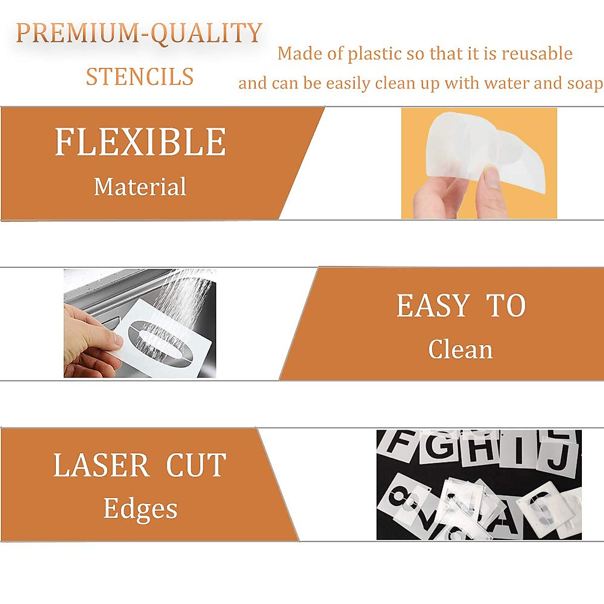 Eage Alphabet Letter Stencils 3 inch, 68 Pcs Reusable Plastic Letter Number Symbol Stencil Kit for Painting on Wood, Wall, Fabric, Rock, Chalkboard, Signage