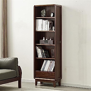 KWOKING Modern Closed Back Bookshelf Standard Solid Wood Bookcase with Drawers Black Walnut Bookcase Study Shelf Office Layered Storage Cabinet Floor-to-Ceiling Bookcase Brown 24" L x 12" W x 75" H