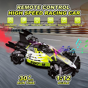 Axirata F1 Gesture Hand Remote Control Car for Kids Age 6-12 Year Old 2.4GHz 4WD 360°Rotation Drift RC Stunt Car with Light & Music & Spray 1:12 Scale Toy Car Gift for Boys Girls