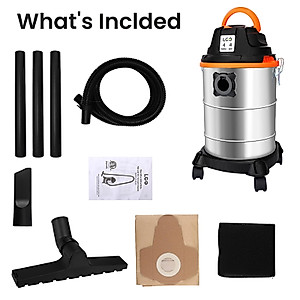 LIGO 4 Gallon Electric Wet&Dry Vacuum Cleaner, 4.0 Peak HP Shop Vacuum with 1 Nozzle and 1 Brush, Stainless Steel Tank, 15 KPA