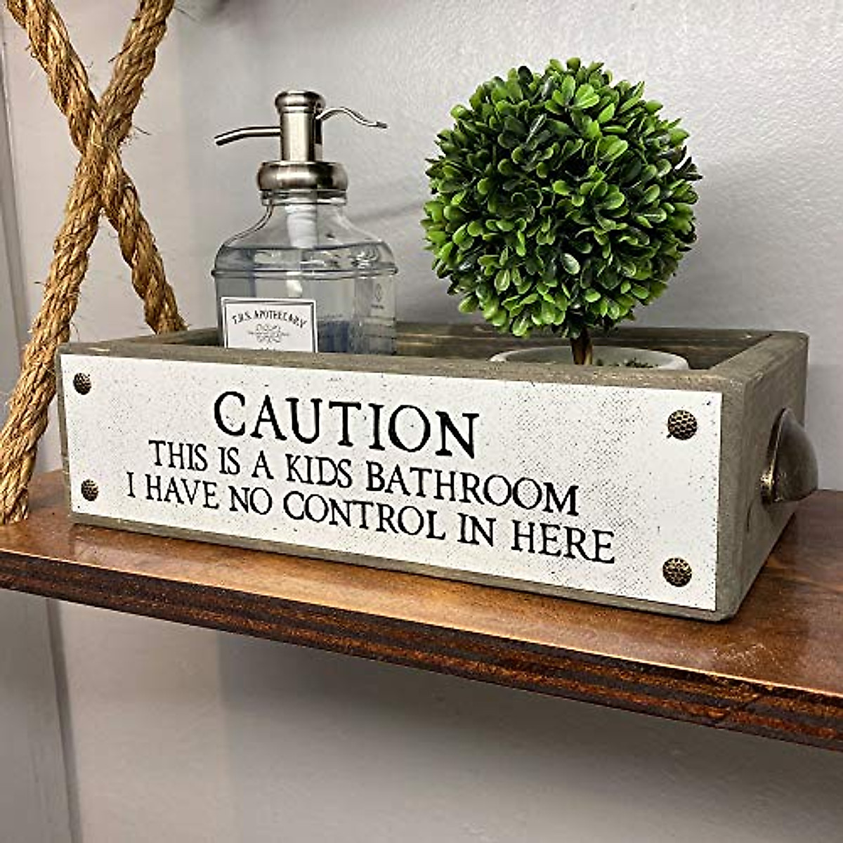 ANVEVO Caution This is A Kids Bathroom, I Have No Control in Here – Bathroom Box – Cute & Funny Rustic Farmhouse Bathroom Decor - Toilet Paper Holder - Wood Boxes with Sayings – Diaper Caddy