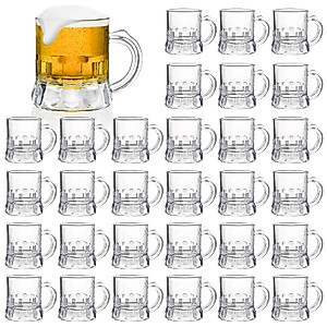 Fasmov 30 Pack Mini Plastic Beer Mugs,1 oz Beer Mug Shot Glasses with Handles, Reusable Clear Beer Stein Beer Tasting Glasses for Beer Festival Party Barbecue Wedding Supplies