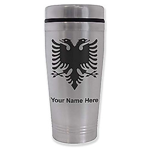 LaserGram 16oz Commuter Mug, Flag of Albania, Personalized Engraving Included
