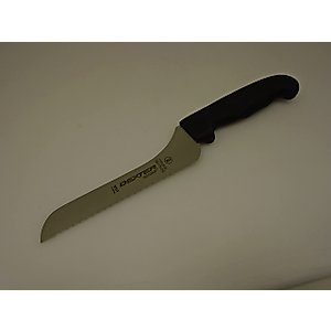 Made in USA 7 inch Offset Scalloped Edge Bread Knife Black Handle SG163-7SC