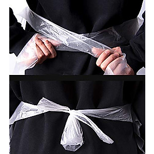 hapray 50 Pieces Disposable White Plastic Aprons, 46 inches x 28 inches Waterproof Polyethylene Perfect for Cooking Painting Arts n' Crafts and More