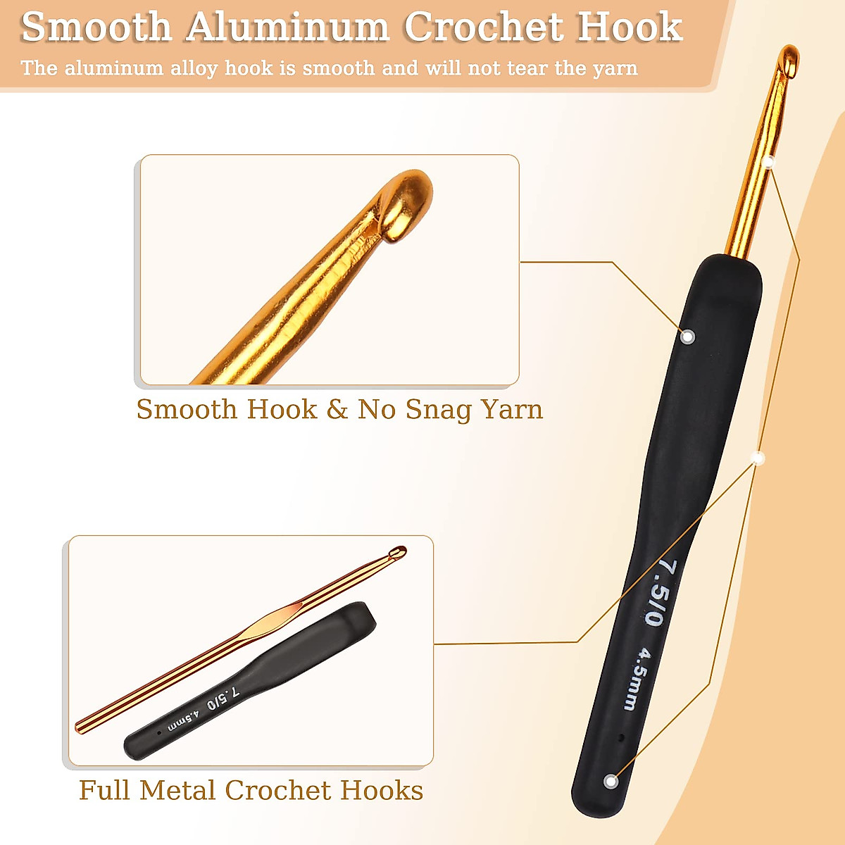 Aeelike 31pcs Crochet Hook Set, Black Gold Crochet Hooks Ergonomic with Grips for Arthritic Hands, Crochet Needles Set with Knitting & Crochet Supplies, Ideal Crochet Gift for Crochet Beginner Lover