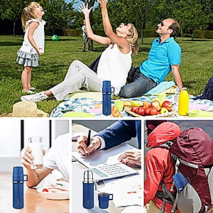 Insulated Water Bottle with Cup, 21 OZ Stainless Steel Water Bottle, Coffee Insulated Bottle with Handle, Double-Walled Thermal Water Bottle for Hot Drinks & Cold Drinks, Blue