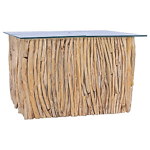 QJBSAVVA Coffee Table with Glass Top 26"x26"x15.7" Solid Teak Wood,Entrance Table Tray Tables Center Table Low Table Suitable for Meeting Rooms, Reception Rooms, Offices