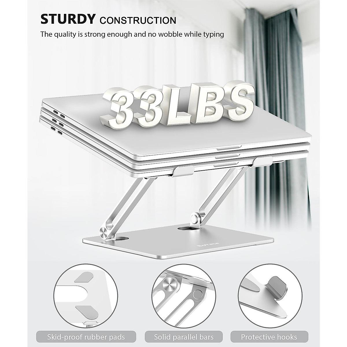 BoYata Laptop Stand, Laptop Holder, Multi-Angle Stand with Heat-Vent, Adjustable Notebook Stand for Laptop up to 17 inches, Compatible for MacBook Pro/Air, Surface Laptop, and so on (Silver)