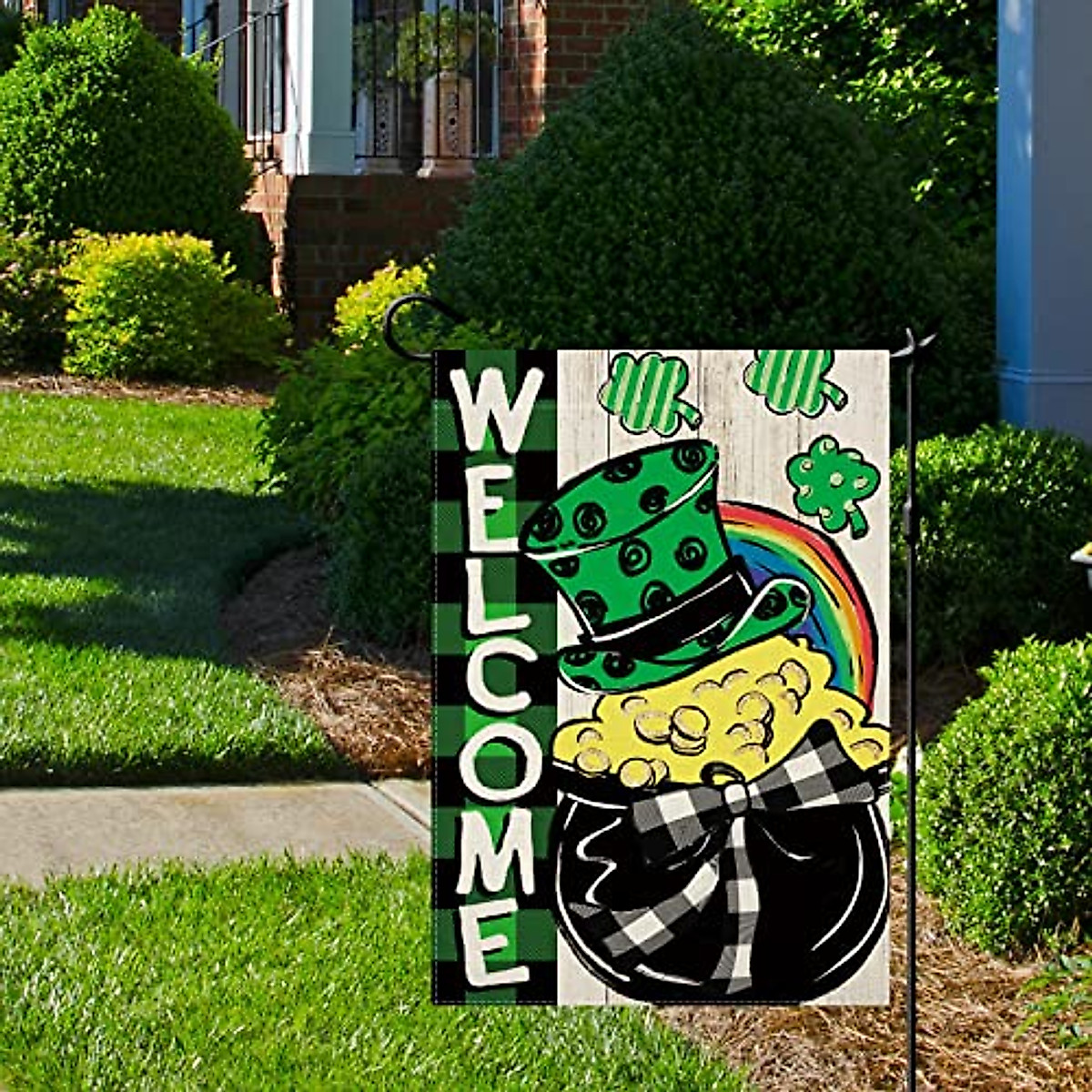 CMEGKE St.Patrick's Day Garden Flag, St Patrick's Day Welcome Gold Coin Pot Garden Flag, Spring Summer Garden Flag Rustic Vertical Double Sided Burlap ST Patricks Day Gold Coin Rainbow Holiday Party Farmhouse Yard Home Outside Decor 12.5 x 18 In