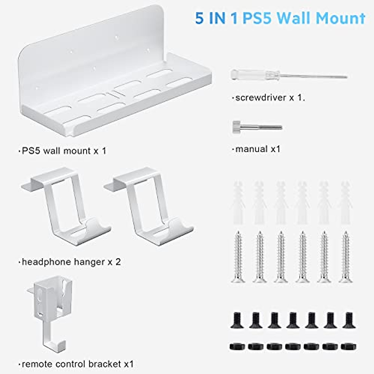 Allnice PS5 Wall Mount, 5 IN 1 Playstation 5 Wall Mount (Disc and Digital Edition) Wall Bracket for Playstation 5 with Detachable Controller Holder & Headphone Hanger & Remote Control Bracket