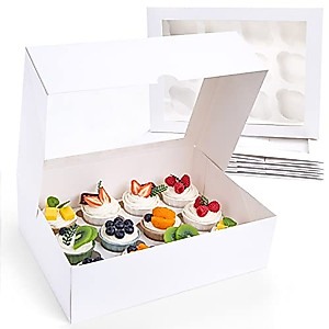 VGOODALL 6PCS White Cupcake Container, 12 Count with Window Boxes Holding 72 Pastry Box for Birthday Holiday Party Bakery Supplies 13.2"x9.8"x4"