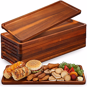 10 Pack Solid Wood Serving Trays Acacia Wooden Server Platter Rectangular Charcuterie Boards with Grooved Handle for Home Room Coffee Cheese Appetizer Table Farmhouse Serving Decor (16.7 x 6.4 Inch)