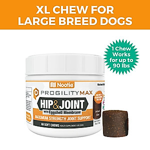 Nootie ProgilityMAX Hip & Joint Supplement for Large Dogs, Maximum Strength Dog Joint Support with Eggshell Membrane, Glucosamine and Chondroitin, 60 Count