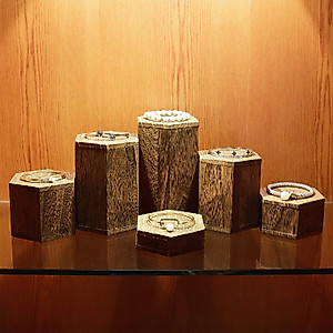 MOOCA Wooden 6 Pcs Hexagon Risers for Display Jewelry and Accessories Display Stand, Brown