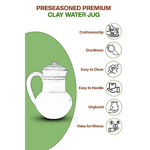 Village Decor Handmade Clay Water Jug With Lid | Carafes Pitcher Capacity 67 oz 2000 ml.