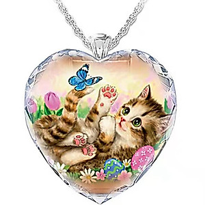 Jude Jewelers Heart Shaped Transperant Acrylic Resin Platic Cute Cat Butterfly Holiday Party Pendant Necklace (Brown)