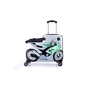 Younglingz Lil Flyer 20" kid ride on suitcase child stroller spinner luggage (Green Motorcycle)