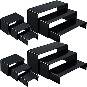 4 Set Acrylic Display Risers Medium and Large Display Stand Shelf Acrylic Risers for Display Cupcake Acrylic Riser Showcase Figure Jewelry Collectibles Stands Desktop Shelf for Organize (Black)