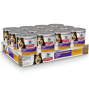 Hill's Science Diet Sensitive Stomach & Skin, Adult 1-6, Stomach & Skin Sensitivity Support, Wet Dog Food, Chicken & Vegetables Loaf, 12.8 oz Can, Case of 12