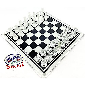 Matty's Toy Stop Deluxe Frosted & Clear Glass Chess Set (14") Large