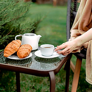 PROLISOK Bronze Metal Outdoor Side Table with Tempered Glass Top – Elegant Small 16" Square Patio Table – Durable Weather-Resistant Coffee Bistro Accent End Table for Outside and Garden