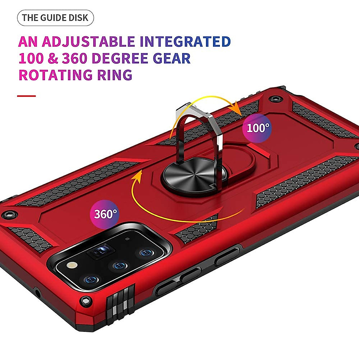 Military Grade Drop Impact for Samsung Galaxy Note 20 Case Note 20 5G Case 360 Metal Rotating Ring Kickstand Holder Armor Heavy Duty Shockproof Case for Galaxy Note 20 5G Phone Case (Red)