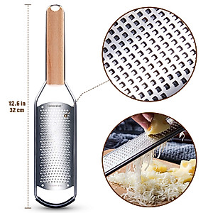 Stainless Steel Cheese Grater with Natural Wood Handle for Parmesan Cheese Lemon, Ginger, Cheese, Nutmeg, Potato, Chocolate and Garlic Small