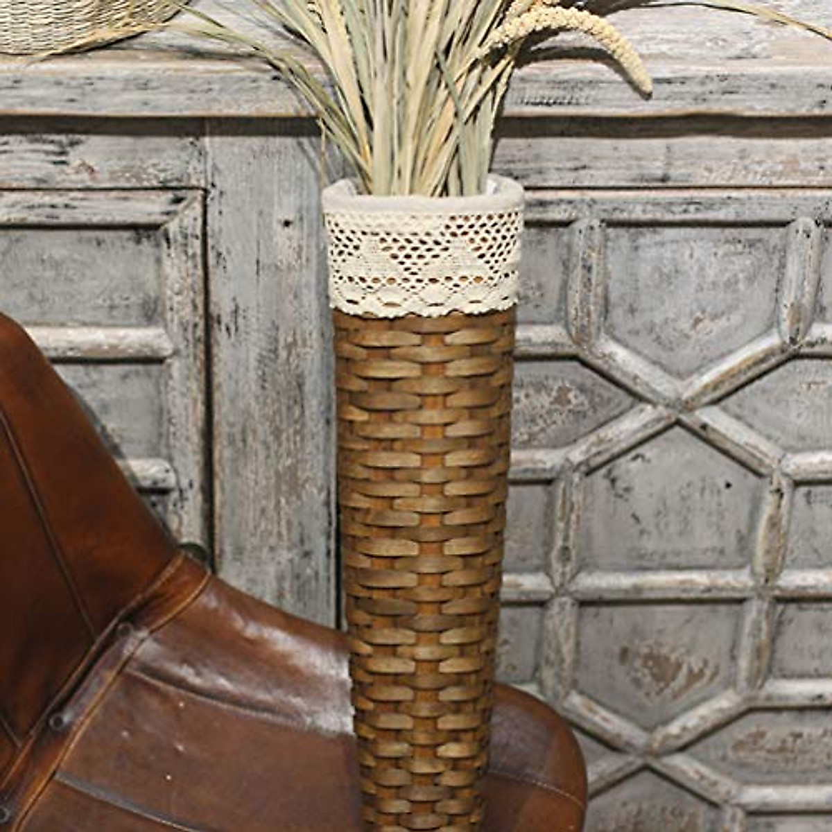 Cabilock Woven Hanging Basket Wicker Rustic Handmade Long Storage Basket Plant Hanger with Lace Trim for Indoor Plants Home Wall Decor (Khaki)