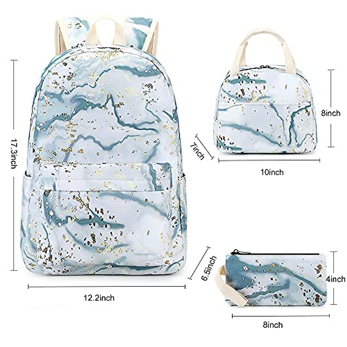 Bluboon Teen Girls School Backpack Kids Bookbag Set with Lunch Box Pencil Case Travel Laptop Backpack Casual Daypacks (Gray)