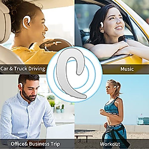 JAKPAK Bluetooth Earpiece for iPhone 13 Pro Max, Bluetooth Wireless Headphone Ear Hook, Bone Conduction Headphones with Mic Wireless Single Ear Bluetooth Headset for Galaxy S22 Ultra S21 A13 Silver