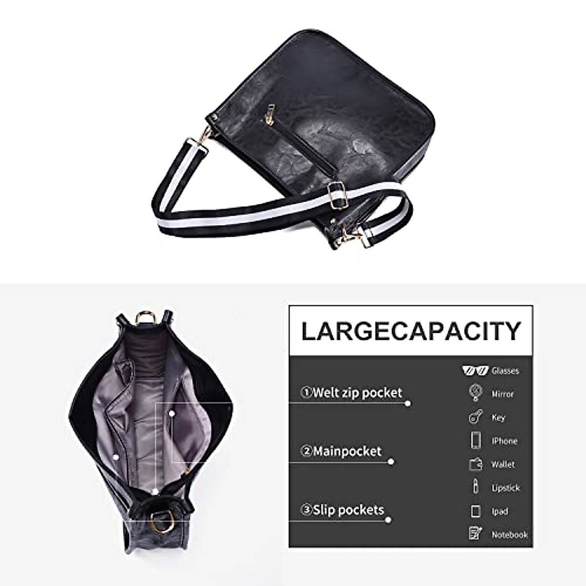 Cross Body Bag Purses for women Vegan Leather Crossbody Hobo Handbag Shoulder Bag For Women with 2 Adjustable Strap
