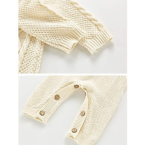 JunNeng Baby Newborn Cotton Knitted Sweater Romper Longsleeve Outfit with Warm Hat Set,Beige,3-6 Months