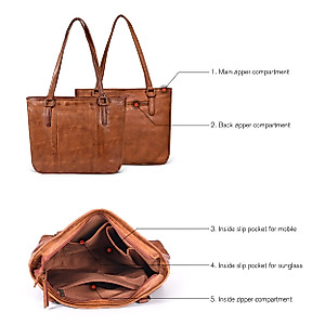 Leather Handbags For Women - Ladies Shoulder Bag Purse - Women's Leather Tote Bag - For Work, Travel - Gifts For Her (Tan)