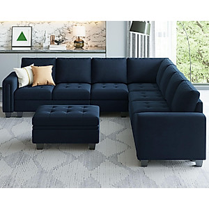 Belffin Convertible Velvet Modular Sectional Sofa Couch with Reversible Chaise L Shaped Sectional Couch with Storage Ottoman Living Room Furniture Sofa Set Blue
