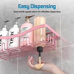 Youvip Pink Shower Caddy, Shower Organizers [5-Pack], Rustproof Bathroom Shower Shelves for Inside Shower, Adhesive Shower Caddy with Soap Caddy & Toothbrush Holder No Drilling