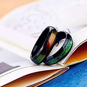 JEYKAY Color Changing Titanium/Stainless Steel Mood Ring, EKG w/Hearts Design, Gift Box Included. (Change Color, 10)