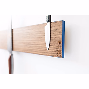 360KnifeBlock BAR - (walnut & blue) 4”x16” wall mount knife BAR - integrated level, steel clips, 2” screws