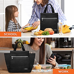 OPUX Lunch Bag for Women, Insulated Lunch Box Tote for Girls Kids Adult School Work, Reusable Womens Lunch Tote for Office Travel, Cute Small Lunch Tote, Fits 12 Cans - Black