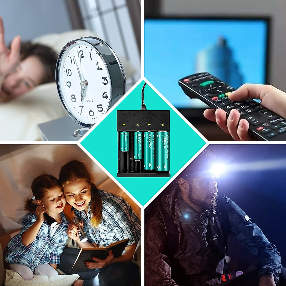 18650 Battery Charger 4 Bay Smart Universal Charger for 3.7V Rechargeable Lithium Li ion Batteries Compatible 18650 26650 21700 10400 14500 16340 16650 18500 Battery Charger (Only USB Charger)