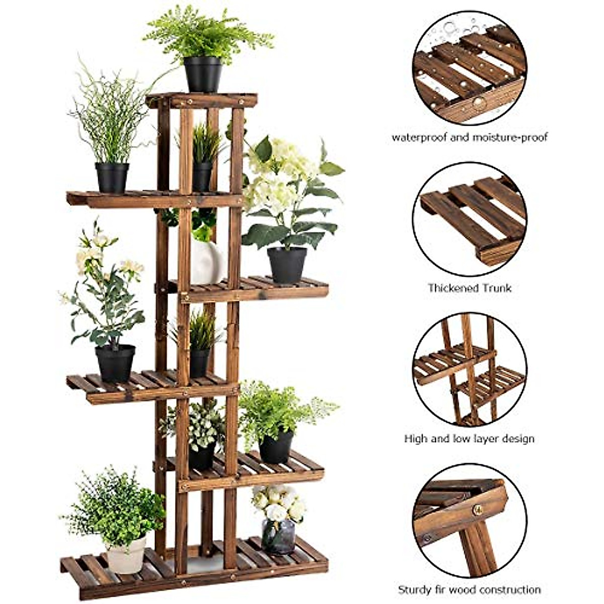 HAPPYGRILL Plant Stand Flower Rack Wooden 7 Tier Shelves Bonsai Display Shelf Stand for Indoor Outdoor Yard Garden Patio