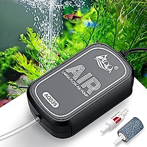 AQQA Aquarium Air Pump Ultra Quiet Fish Tank Air Pump with Air Tube Air Bubbler Stone Check Valve Accessories for Up to 110 Gallon Tank