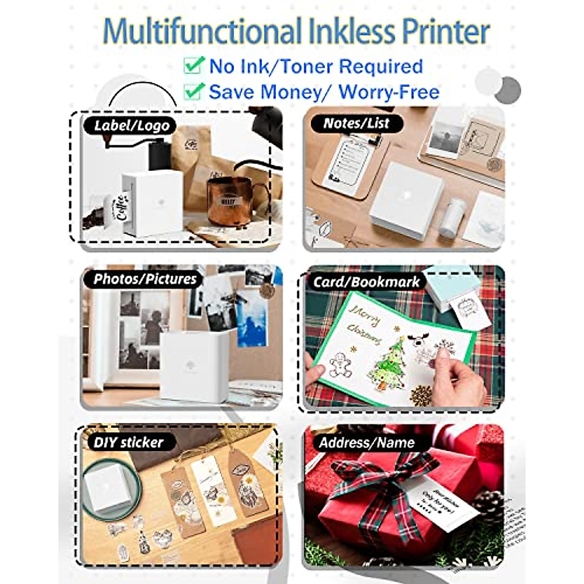 Memoking M02 Sticker Printer Machine - Study Buddy Printer, 2" Mini Thermal Printer for Pad&Phone, Inkless Bluetooth Printer Wireless, Sticker Maker Machine Printer for DIY,Study Notes,Photo Album