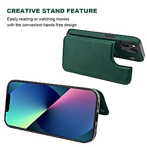 Onetop Compatible with iPhone 13 Mini Wallet Case with Card Holder, PU Leather Kickstand Card Slots Case, Double Magnetic Clasp and Durable Shockproof Cover 5.4 Inch (Green)