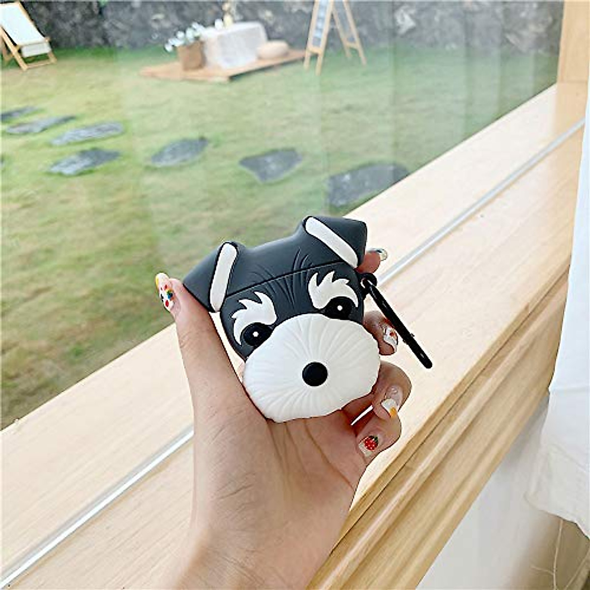 Rertnocnf Compatible with Earbuds Case Airpods 1 & 2, Cute Cartoon Animal Schnauzer Design Wireless Earphone Soft Silicone Anti-Scratch Shockproof Protector Black