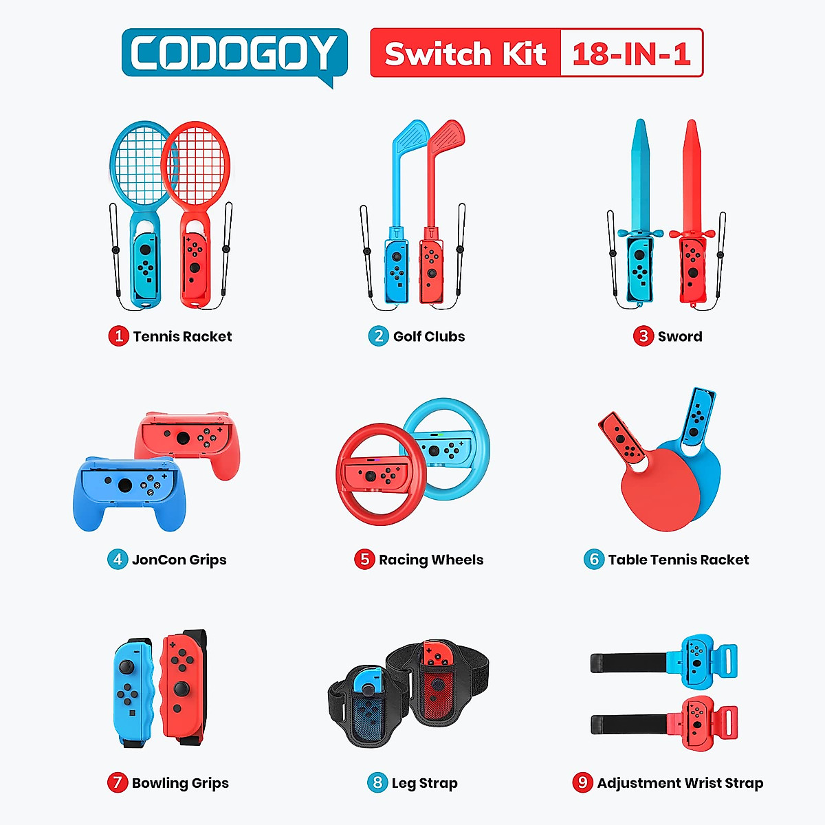 Switch Sports Accessories - CODOGOY 18 in 1 Switch Sports Accessories Bundle for Nintendo Switch Sports, Family Accessories Kit Compatible with Switch/Switch OLED Sports Games