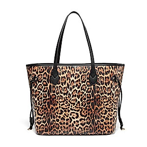 Daisy Rose Tote Shoulder Travel Bag & Matching Clutch PU Vegan Leather - Leopard