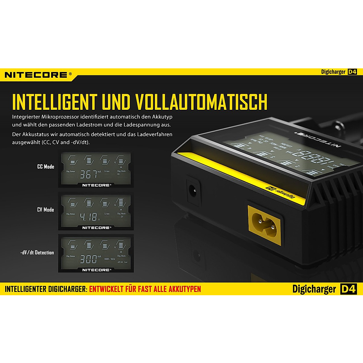 Nitecore Digicharger D4 Battery Four Bays Charger with LCD Display