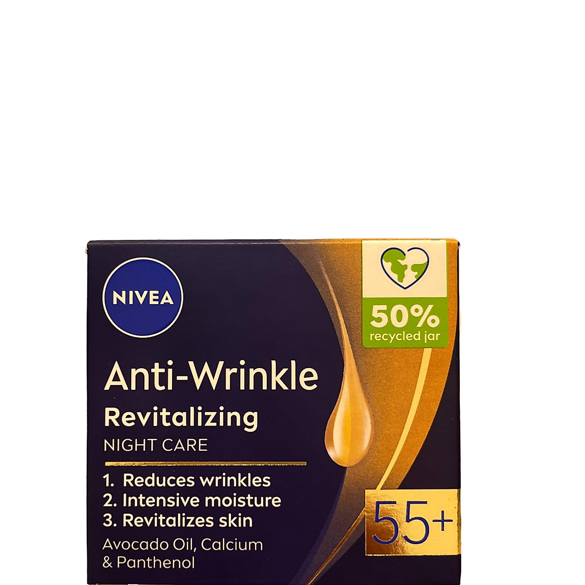 Nivea Anti-wrinkle + revitalizing night care face cream anti-aging 55+ with avocado oil, calcium and panthenol 50ml / 1.69 oz