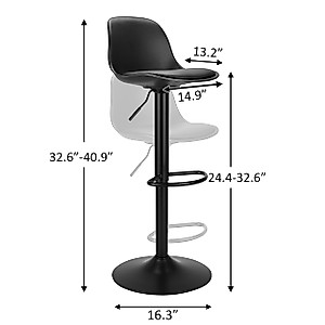 Finnhomy Bar Stools Set of 2, Swivel Barstools with Footrest and Ergonomic PP Back, Counter Height Adjustable Modern Counter Stools for Kitchen, Black